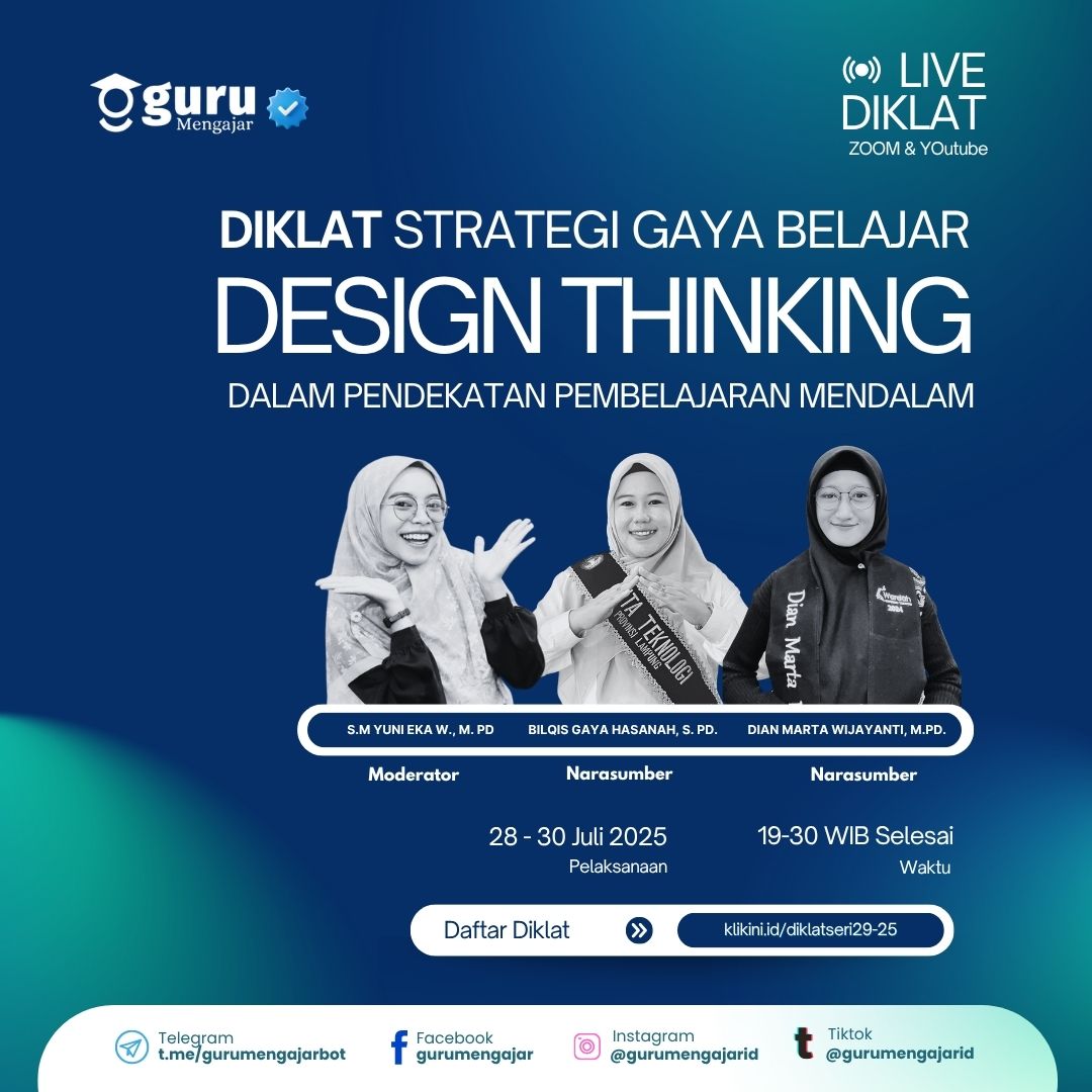 Live - Diklat Strategi Gaya Belajar Design Thinking dalam Pendekatan Pembelajaran Mendalam ...